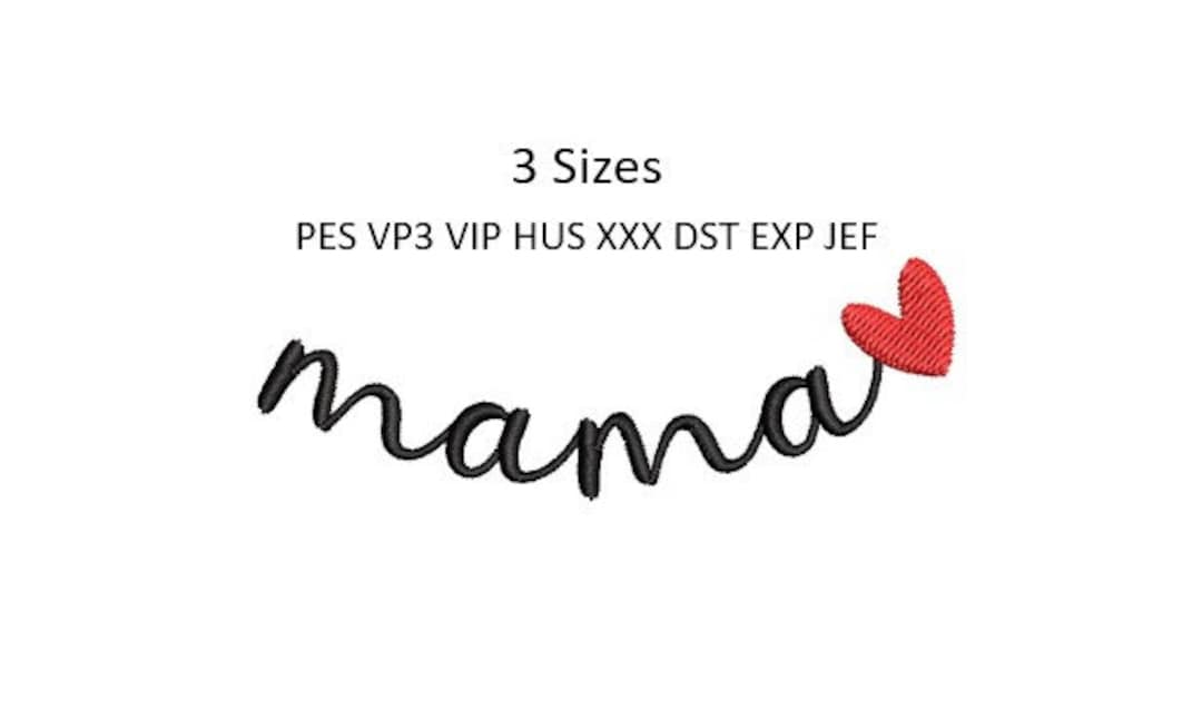 Mama Embroidery Design Heart Script Mom Mother Collar Cuff Machine ...