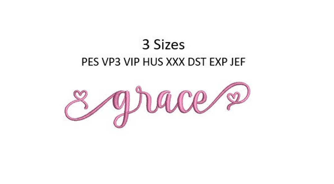 Grace Embroidery Design Script Font Machine Embroidery Pattern 3 Sizes ...