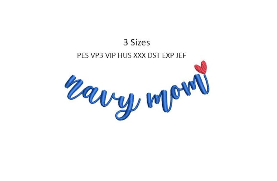 Navy Mom Embroidery Design Heart Script Mom Mother Collar Cuff Machine ...