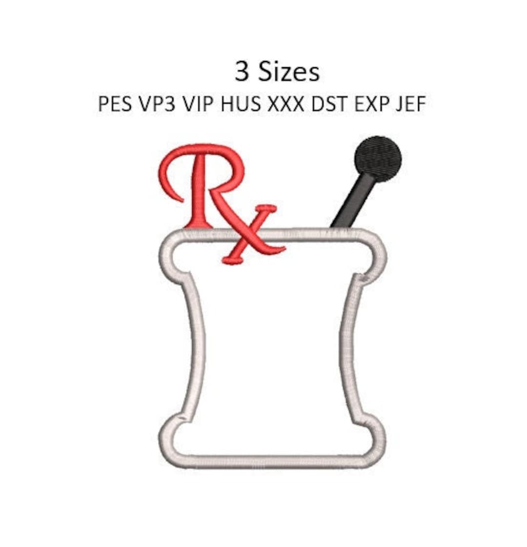 RX Mortar and Pestle Embroidery Design Pharmacy Pharmacist Monogram ...