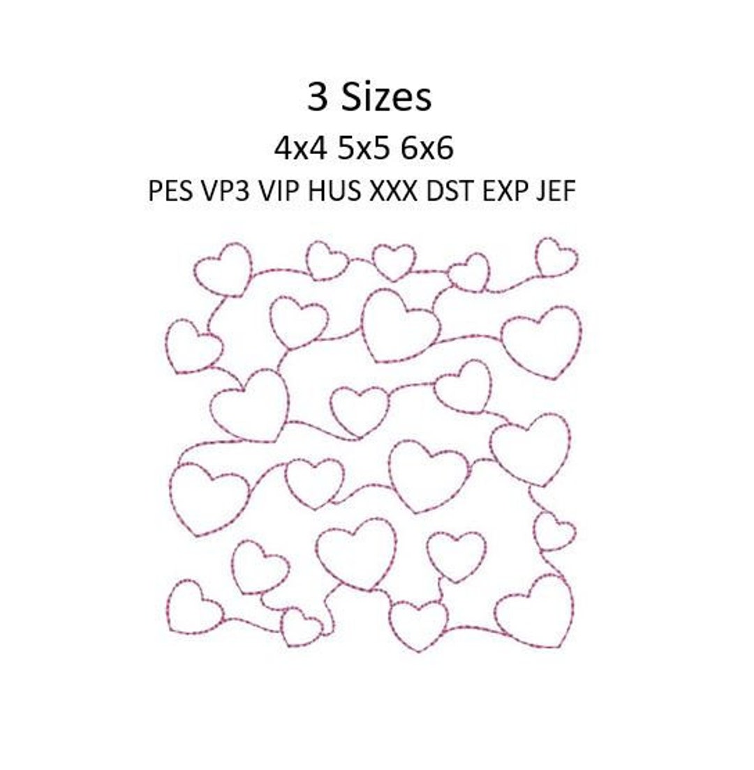 Heart Continuous Line Quilt Quilting Embroidery Block Redwork Pattern ...