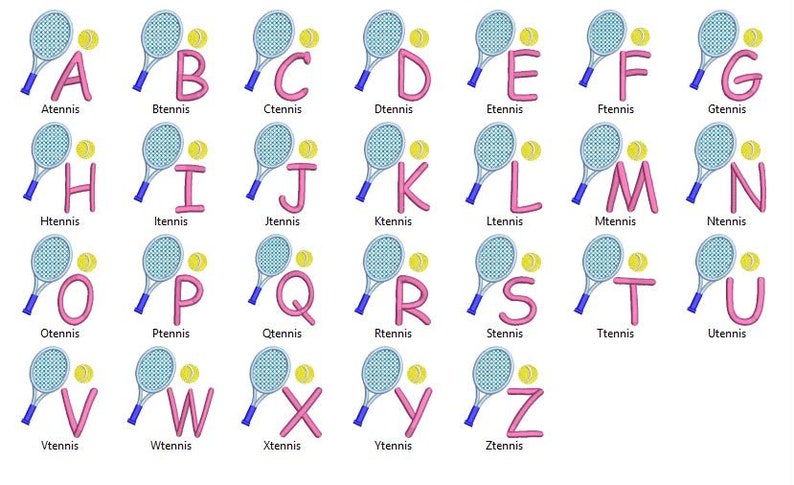 Tennis Monogram Embroidery Alphabet Font Face Mask Machine - Etsy