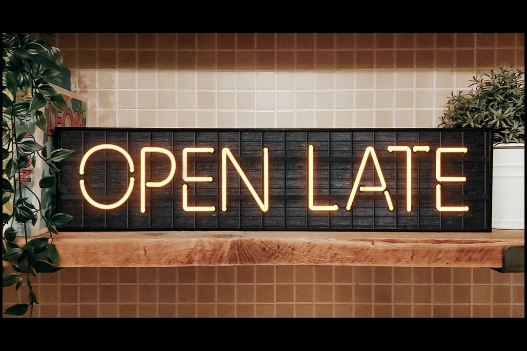 LARGE Open Late Neon Style Sign Neon Print Framed Metal Print Neon ...