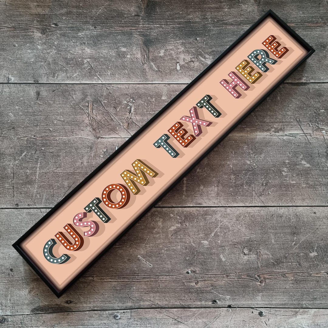 CUSTOM Multi Coloured bulb Style Font Framed Metal Sign Personalised ...