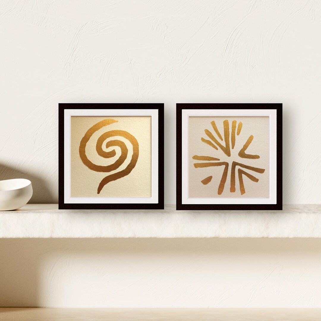 Taino Art Set of 2 Caribbean Symbols Gold Artwork 8x8 Inches ...