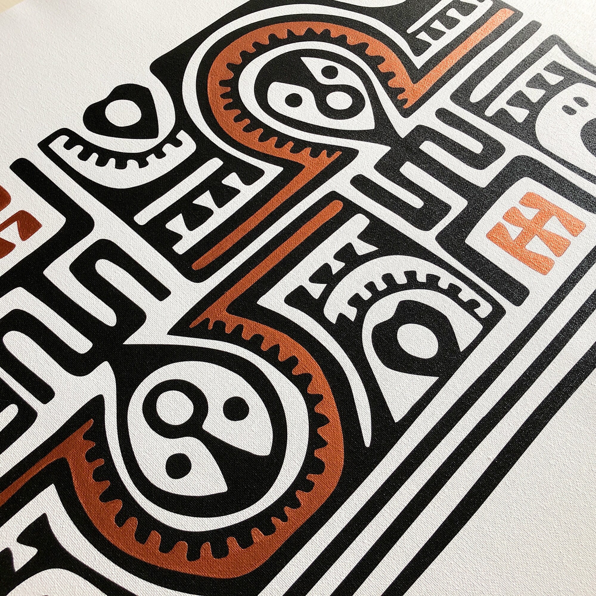 Colombian Painting on Canvas in Copper or Gold With Abstract Couple ...