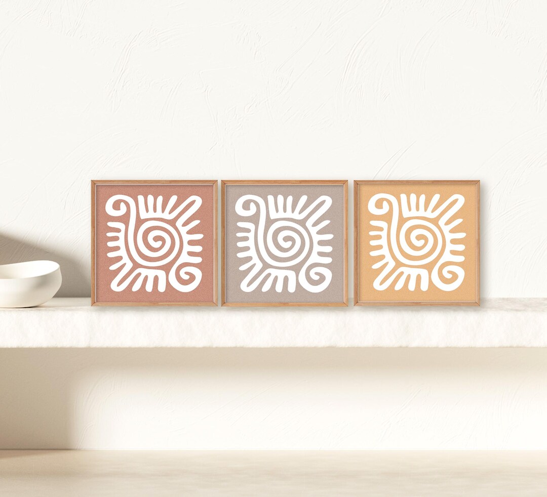 Colorful Digital Gallery Wall Set of 3, Boho Sun Posters Set, Tribal ...