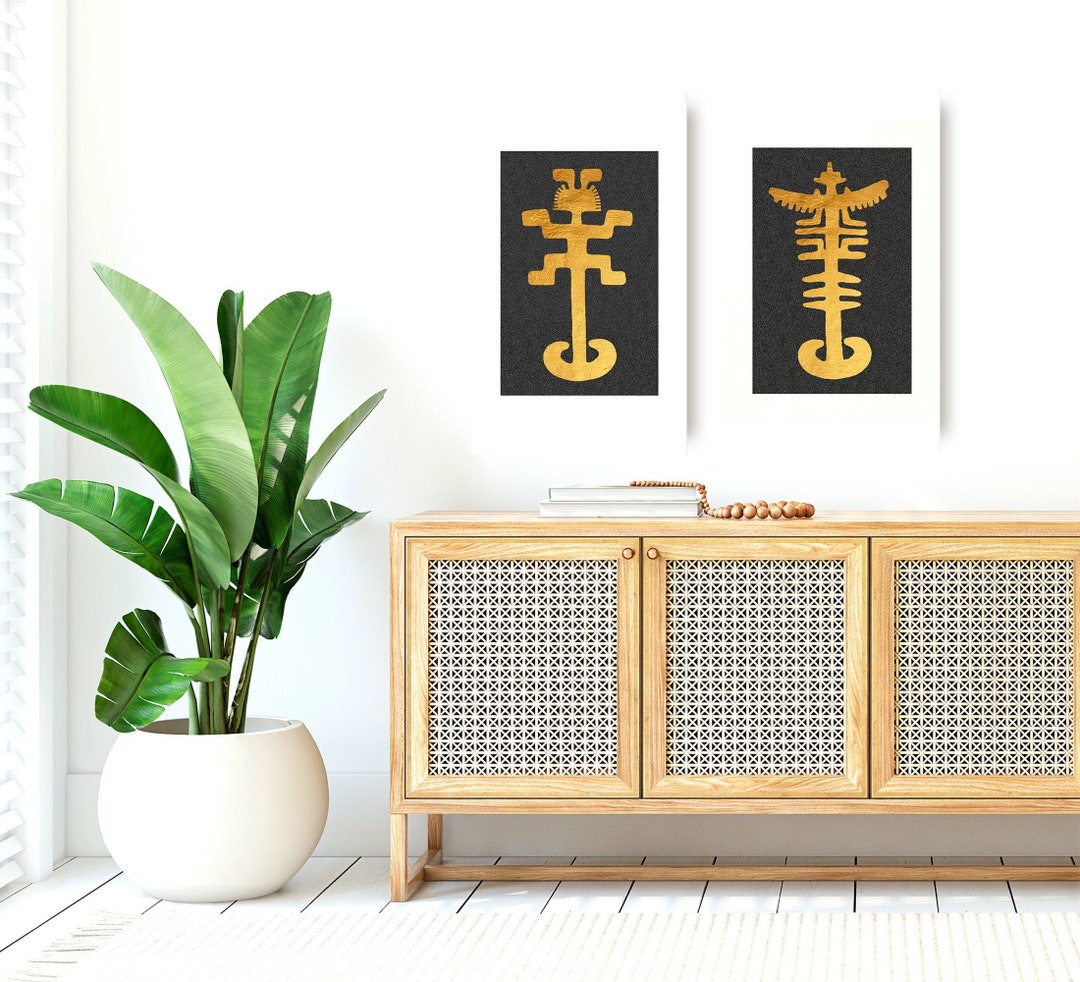 Colombian Wall Art Paintings on Canvas Set of 2, Large Golden Wall ...