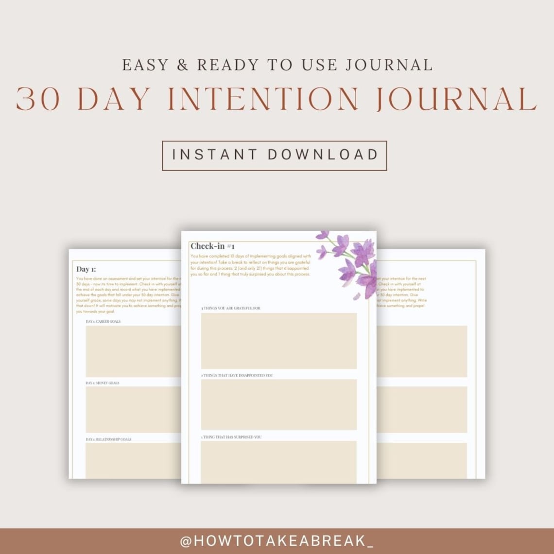 Printable 30 Day Intention Journal Templates Premade Journal Printable ...