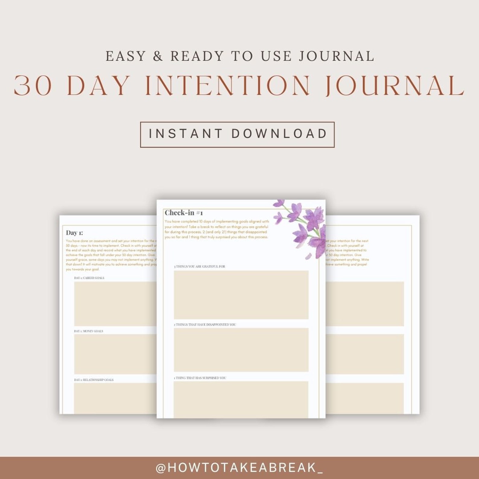 Printable 30 Day Intention Journal Templates Premade Journal Printable ...