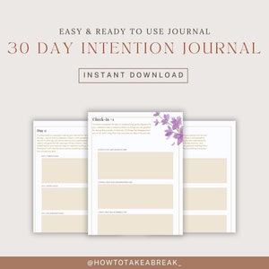 Printable 30 Day Intention Journal Templates Premade Journal Printable ...