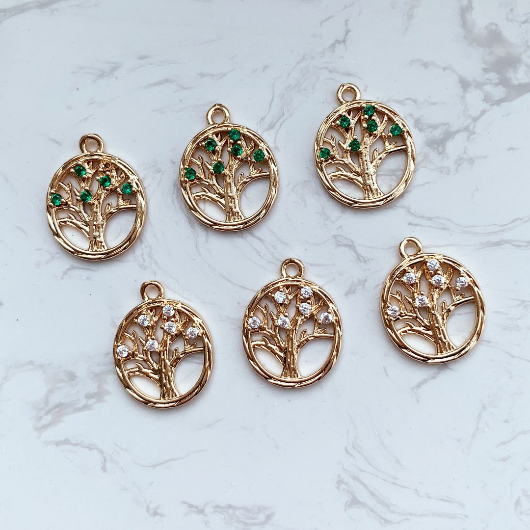 Bulk 14K Gold Plate Oversize Leafy Tree Charm, Leaf Circle Charm ...