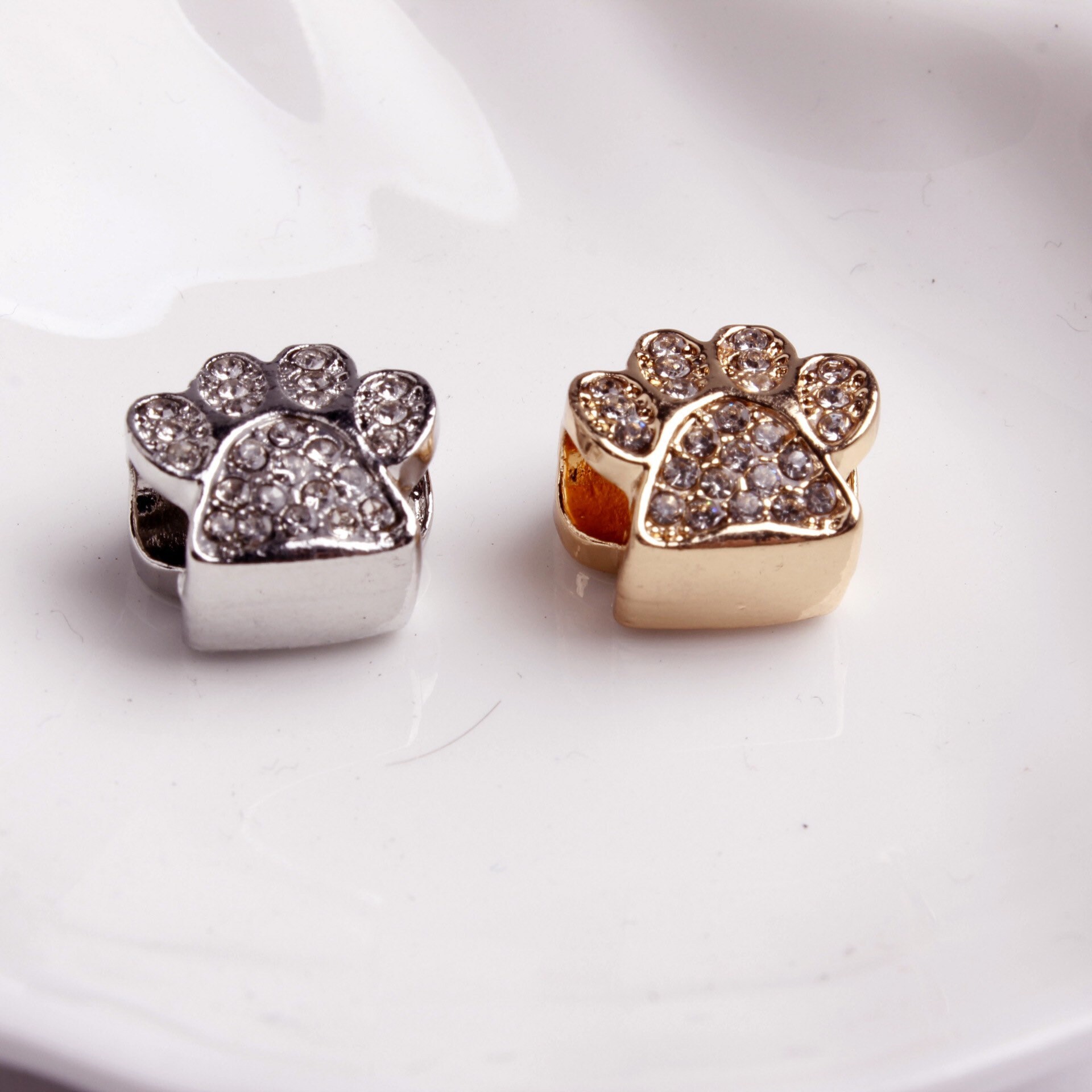 Cute Sparkly Paw Print Rhinestone Paved Charm Paw Charm Rose - Etsy