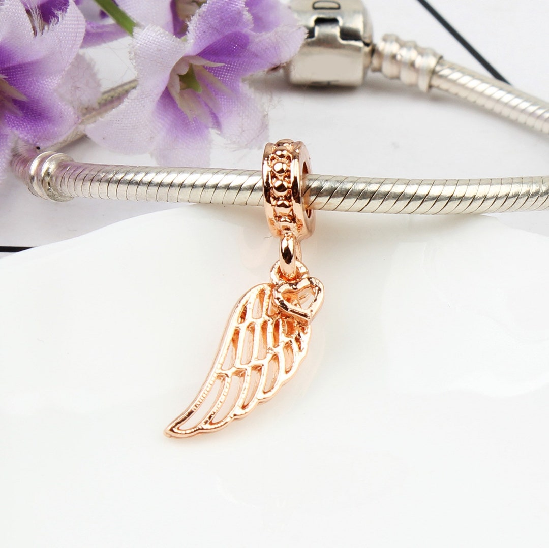 Rose Gold Plated Angel Wing Dangle Charm, Rose Gold Wing Charm, Rose ...