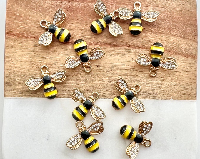 Bulk! 10 Pc Bumble Bee Charm , Bumble Bee Charm, Enamel Bee Charm, Bulk ...