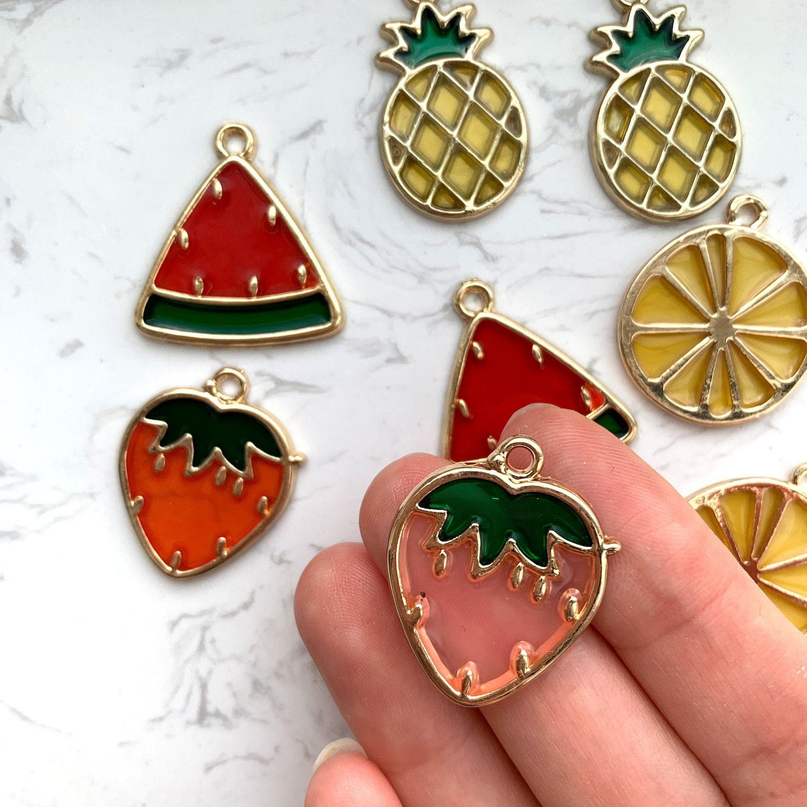 Resin Fruit Charm, Lemon Charm, Strawberry Charm, Pineapple Charm ...