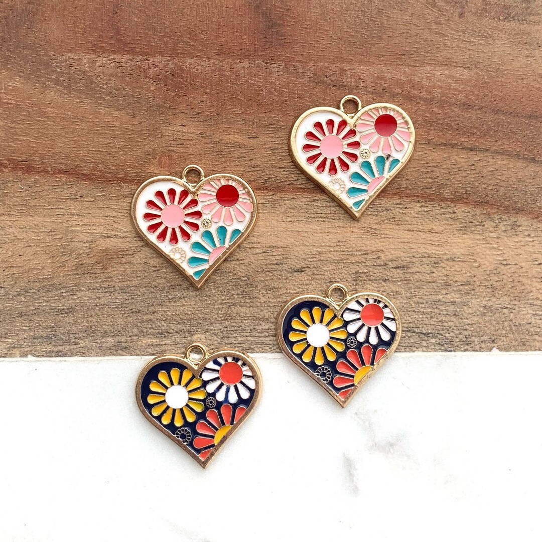 Enameled Firework Heart Charm for Jewelry Making, July 4th Jewelry ...