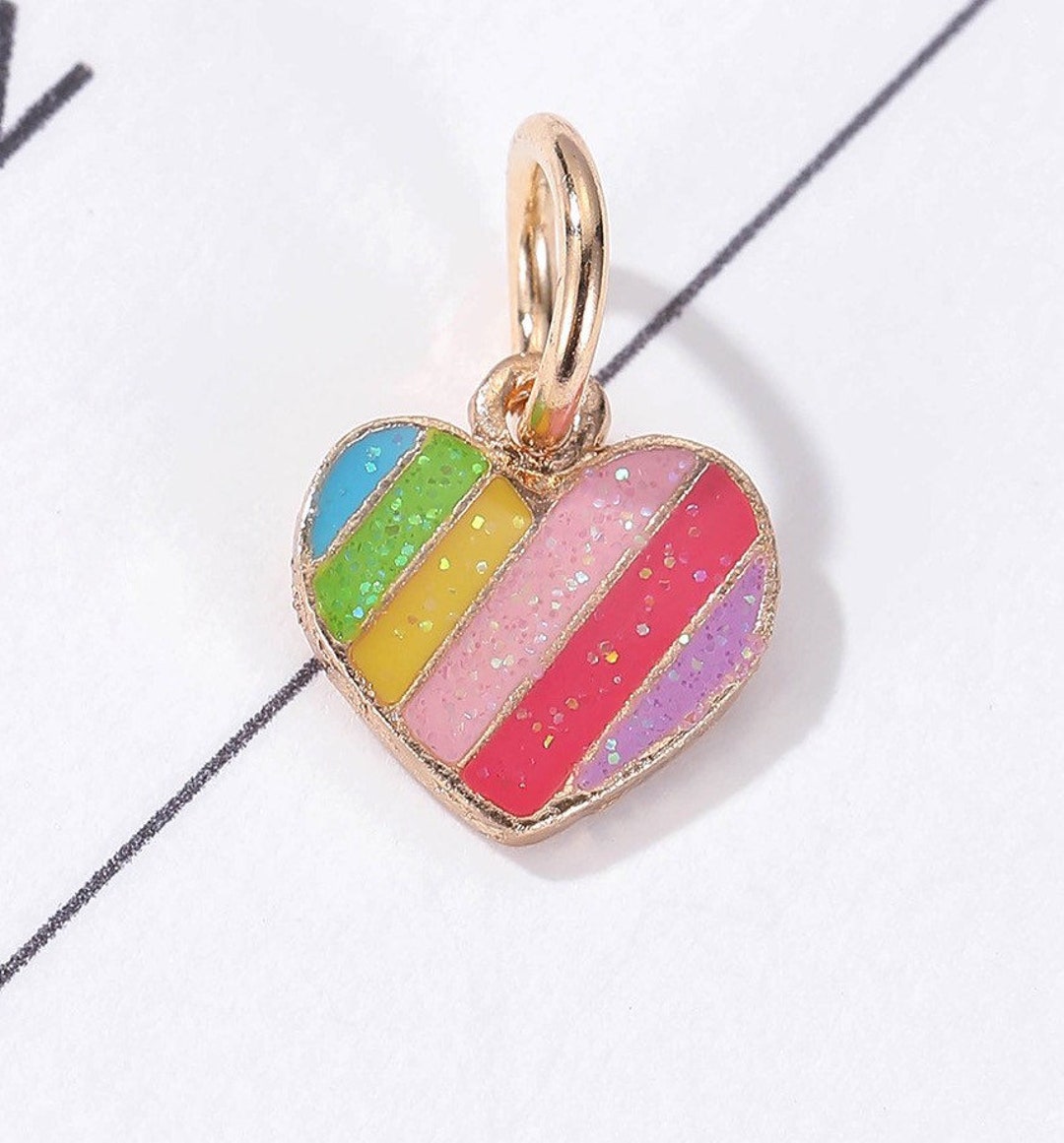 Rose Gold Rainbow Heart Charm for Bracelet, Enameled Rainbow Heart ...