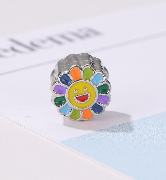 Cute Smiley Face Flower Charm Enamel Flower Charm Flower | Etsy