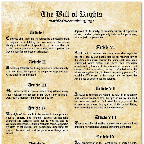 Bill of Rights Poster - Etsy