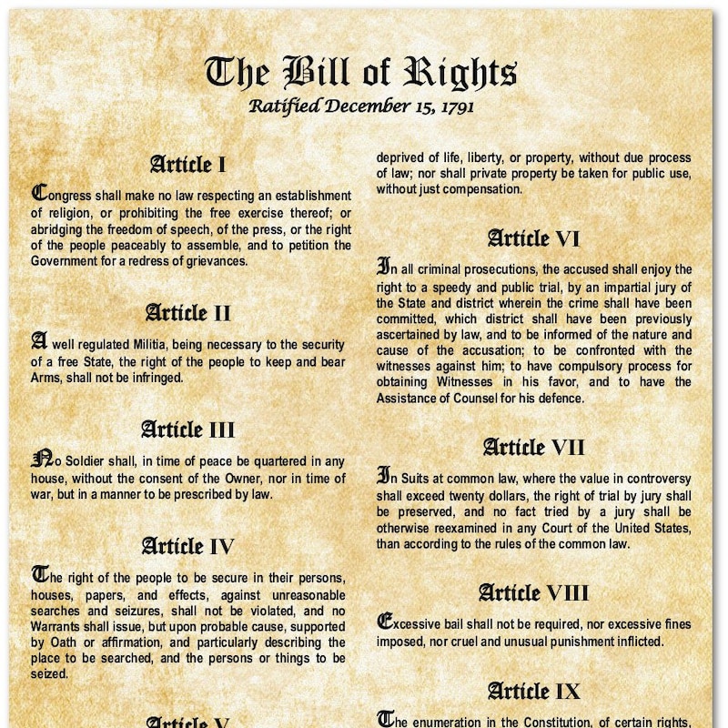 Bill of Rights Poster - Etsy