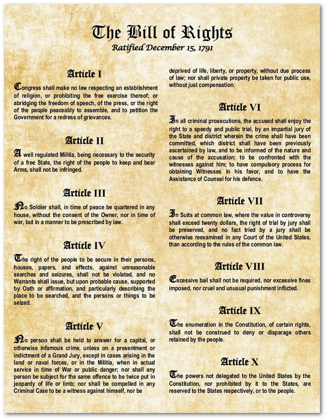 Bill of Rights US Constitution - Large Laminated Magnetic Flexible Sign ...