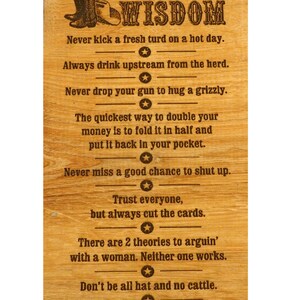 Cowboy Wisdom Sign / Plaque Laser Engraved Western Decor - Etsy