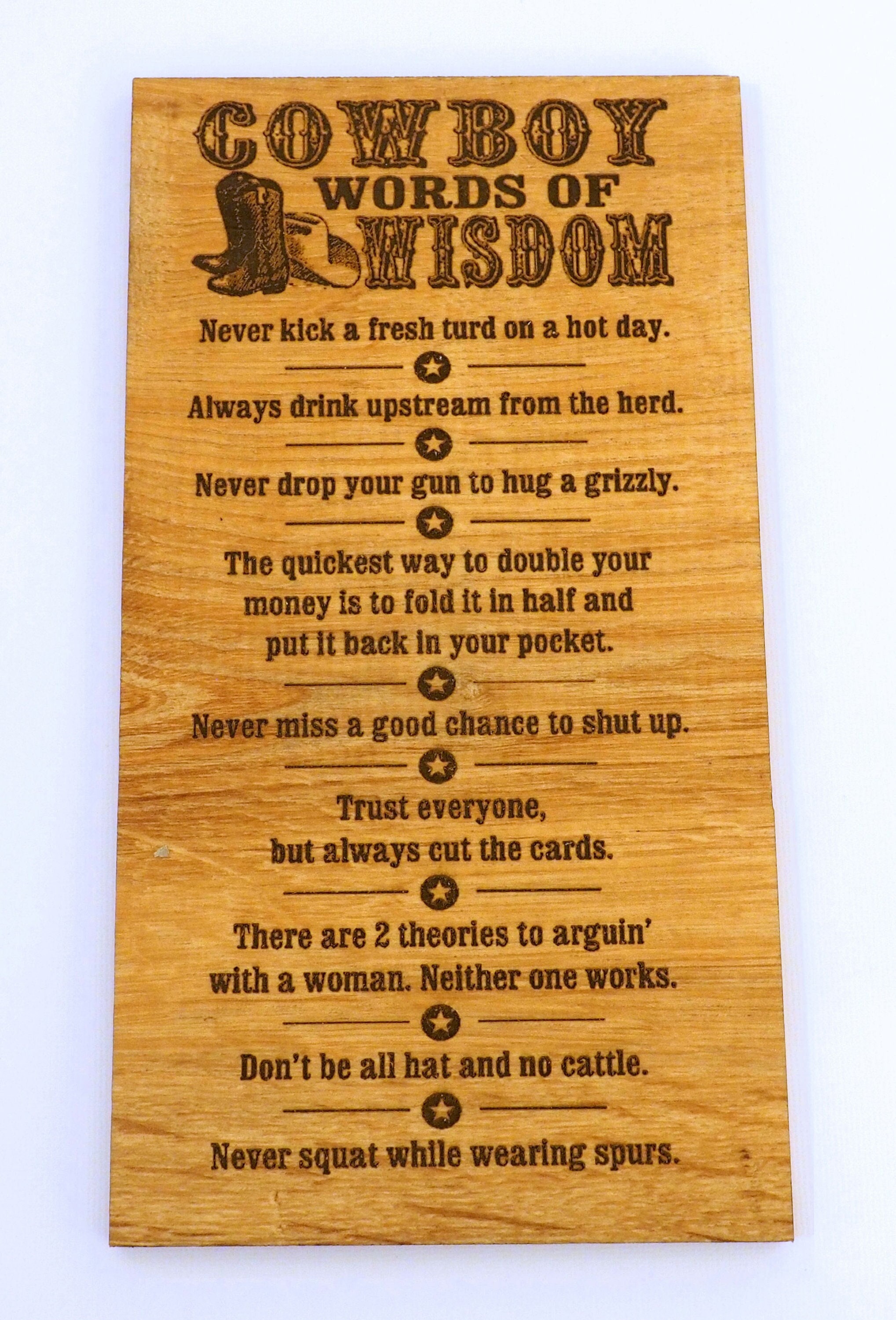Cowboy Wisdom Sign / Plaque Laser Engraved Western Decor - Etsy