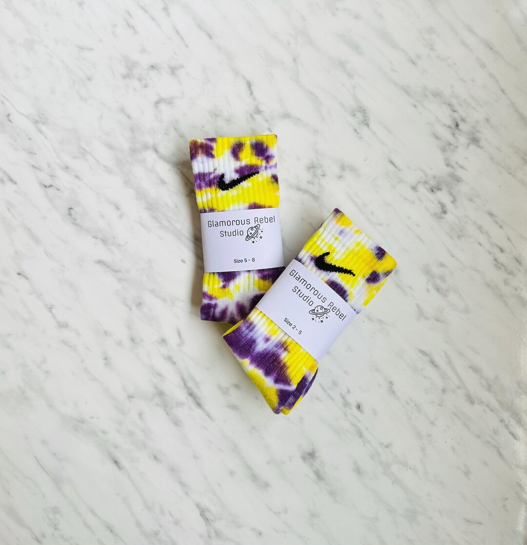 Tie Dyed Nike Socks, Yellow and Purple Socks, Tie Dye, 1 Pair, Hand ...
