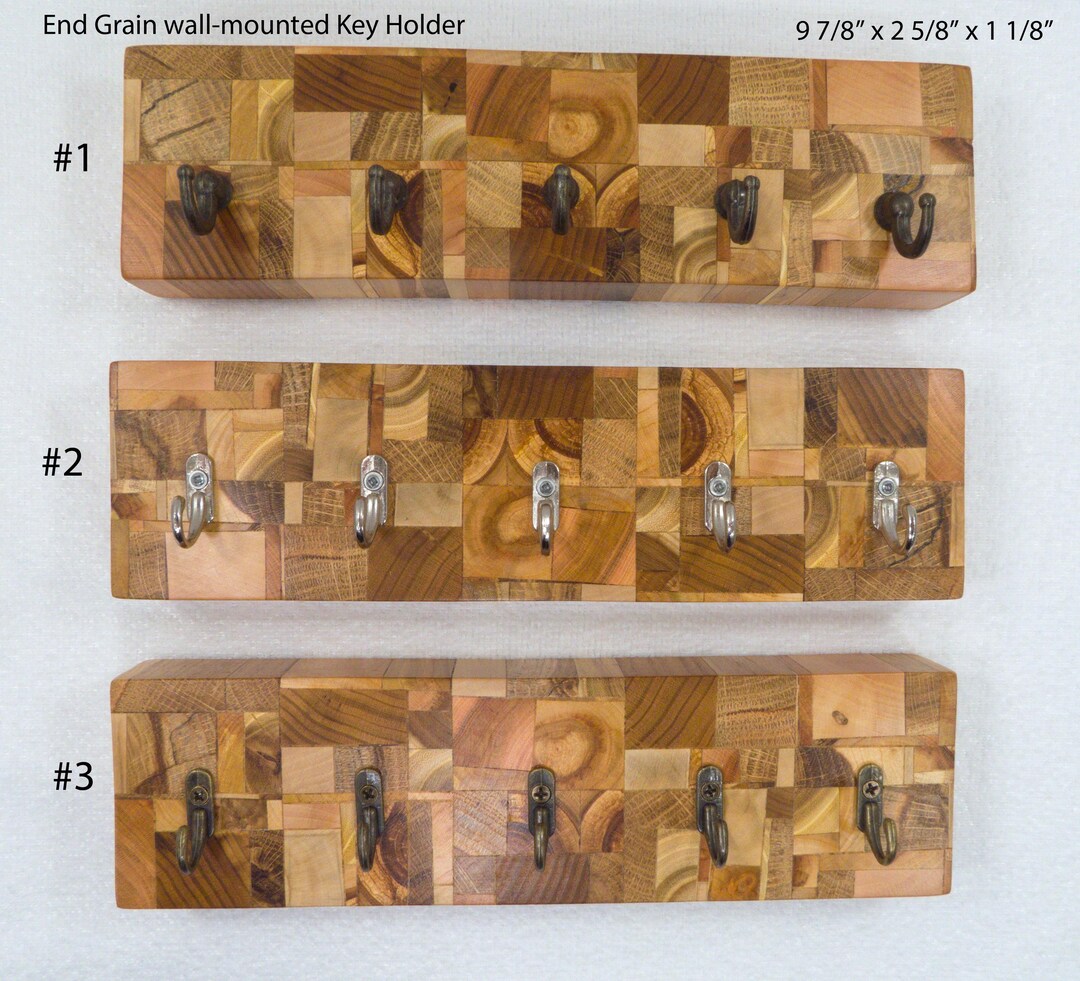 Handmade End Grain Wood Key Holder, Rustic Mosaic Wall Decor - Etsy