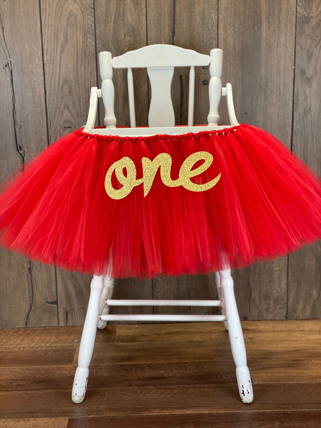 Red High Chair Tutu, Girls First Birthday Highchair Banner Skirt ...