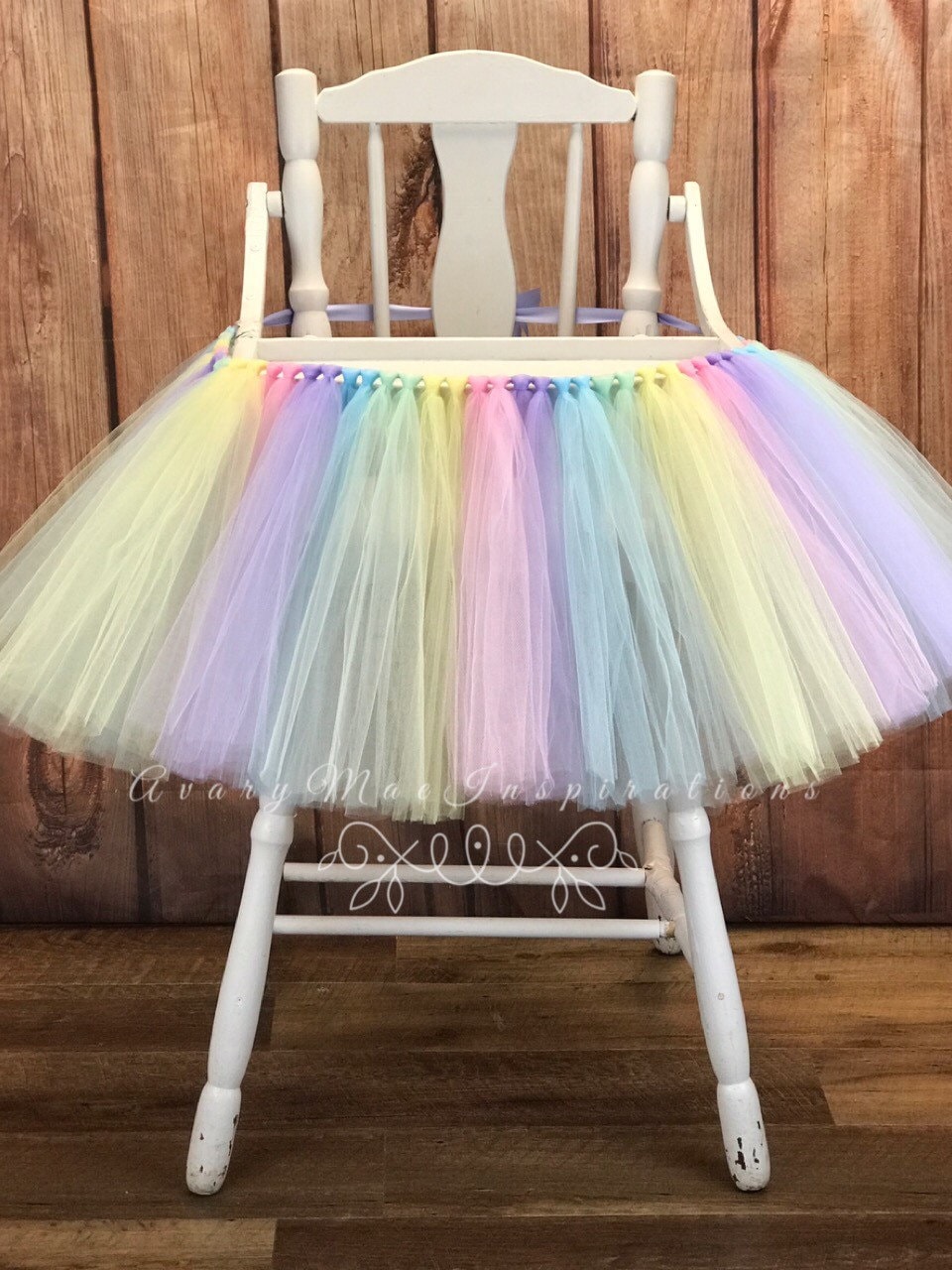 Pastel Rainbow High Chair Tutu, Girls First Birthday Highchair Banner ...