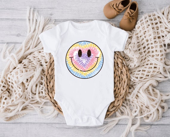 Tie Dye Smiley Face Onesie, Pastel Summer Baby Onesie, Trendy Retro ...