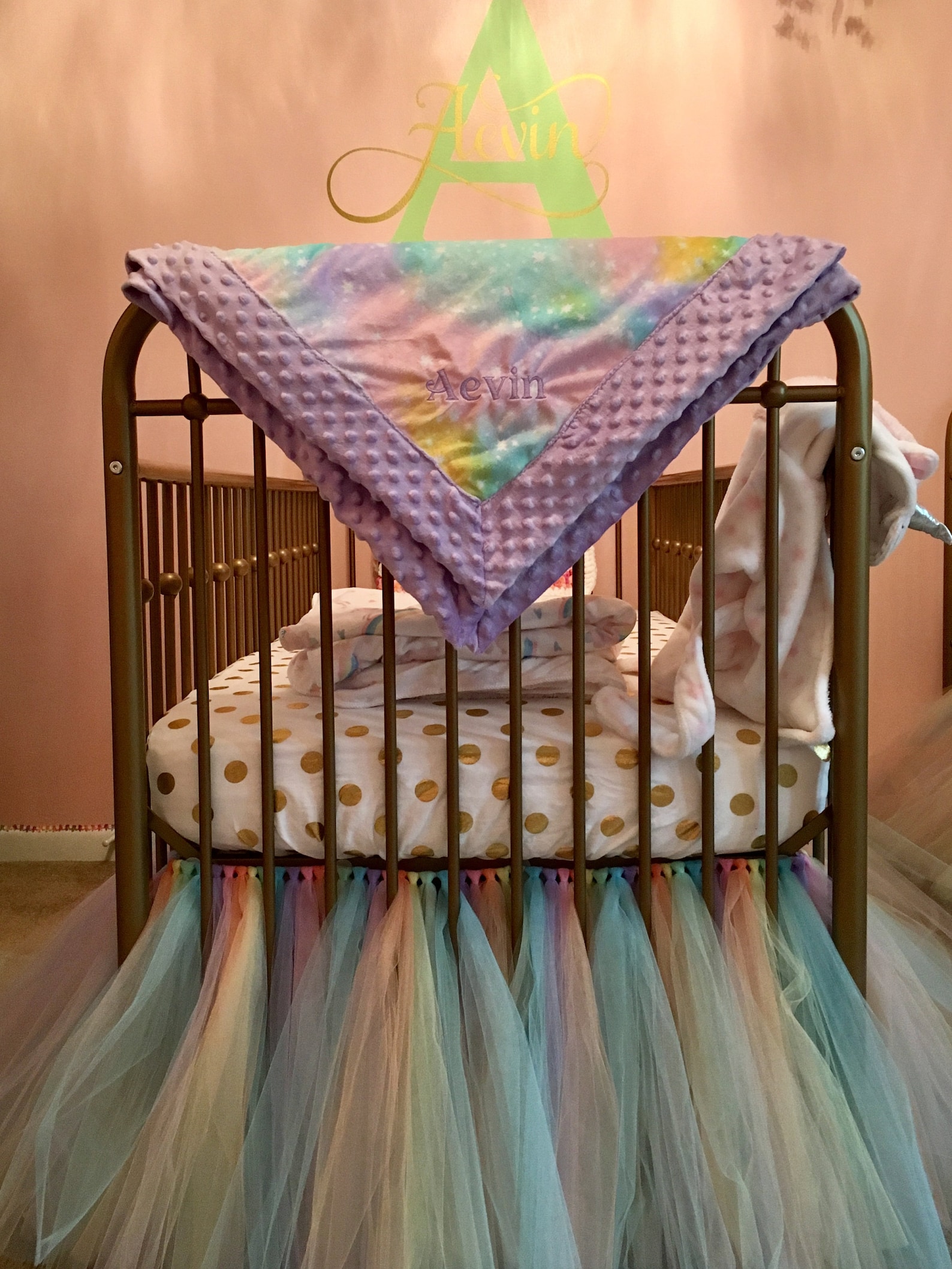 Pastel Rainbow Tulle Crib Skirt, ANY COLOR Tulle Crib Tutu, Baby Girl ...