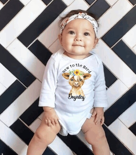 New to the Herd Baby Cow Onesie, Highland Heifer Cow Shirt, Calf Bodysuit, Western Farm Shower ...