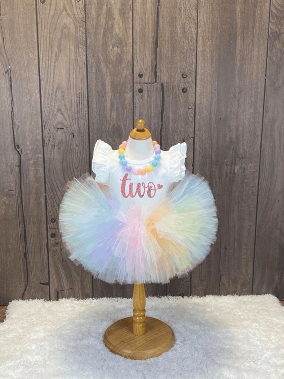 Girls 2nd Birthday Outfit, Turning Two Tutu Outfit, Pastel Rainbow ...