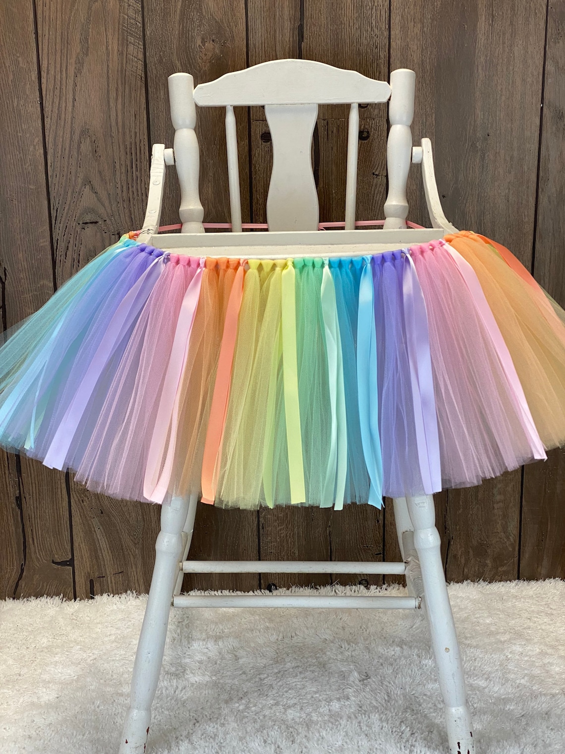 Pastel Rainbow High Chair Tutu Girls First Birthday Highchair - Etsy
