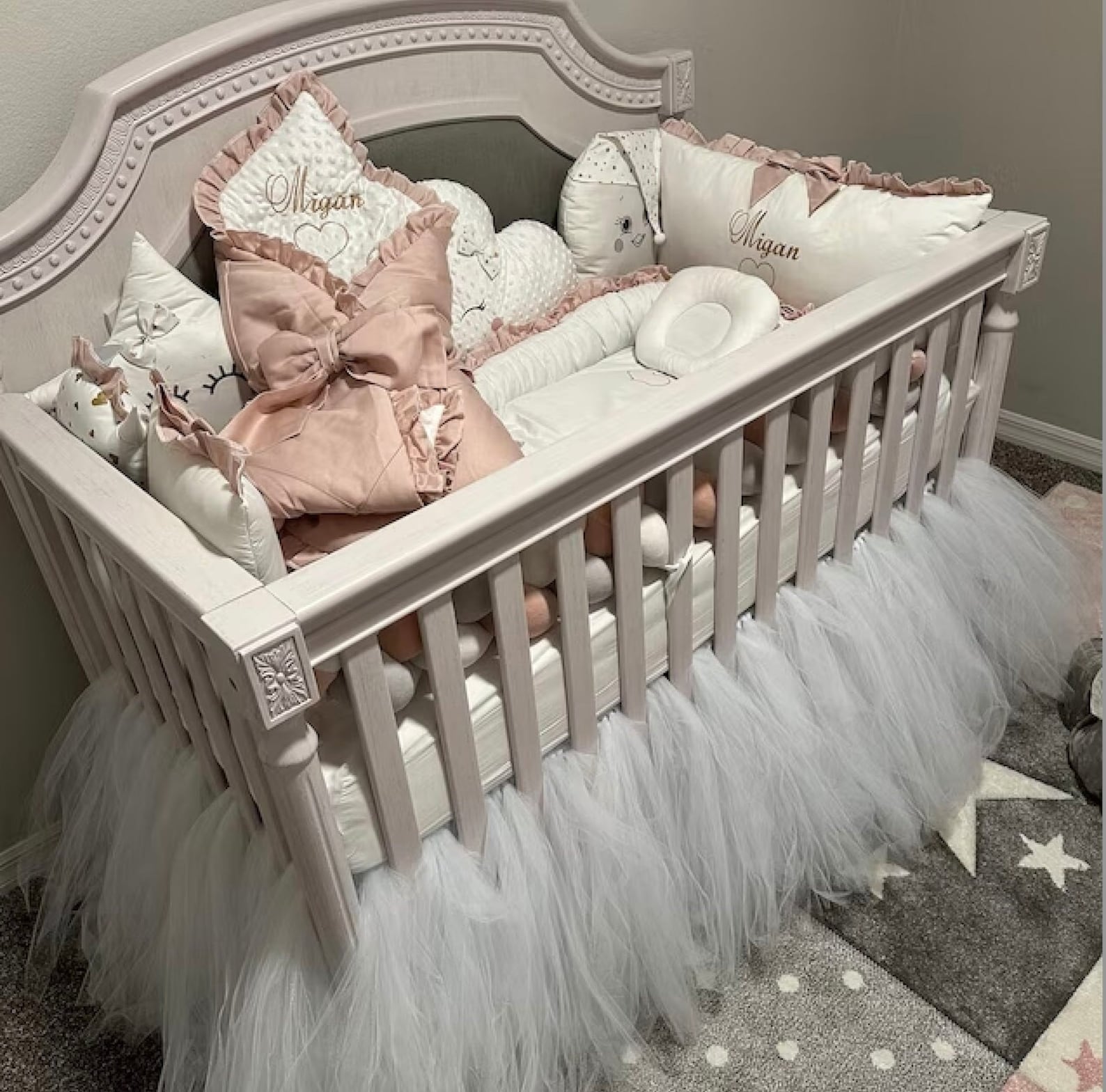 Tulle Crib Skirt, ANY COLOR Tulle Crib Tutu, White Baby Girl Princess ...