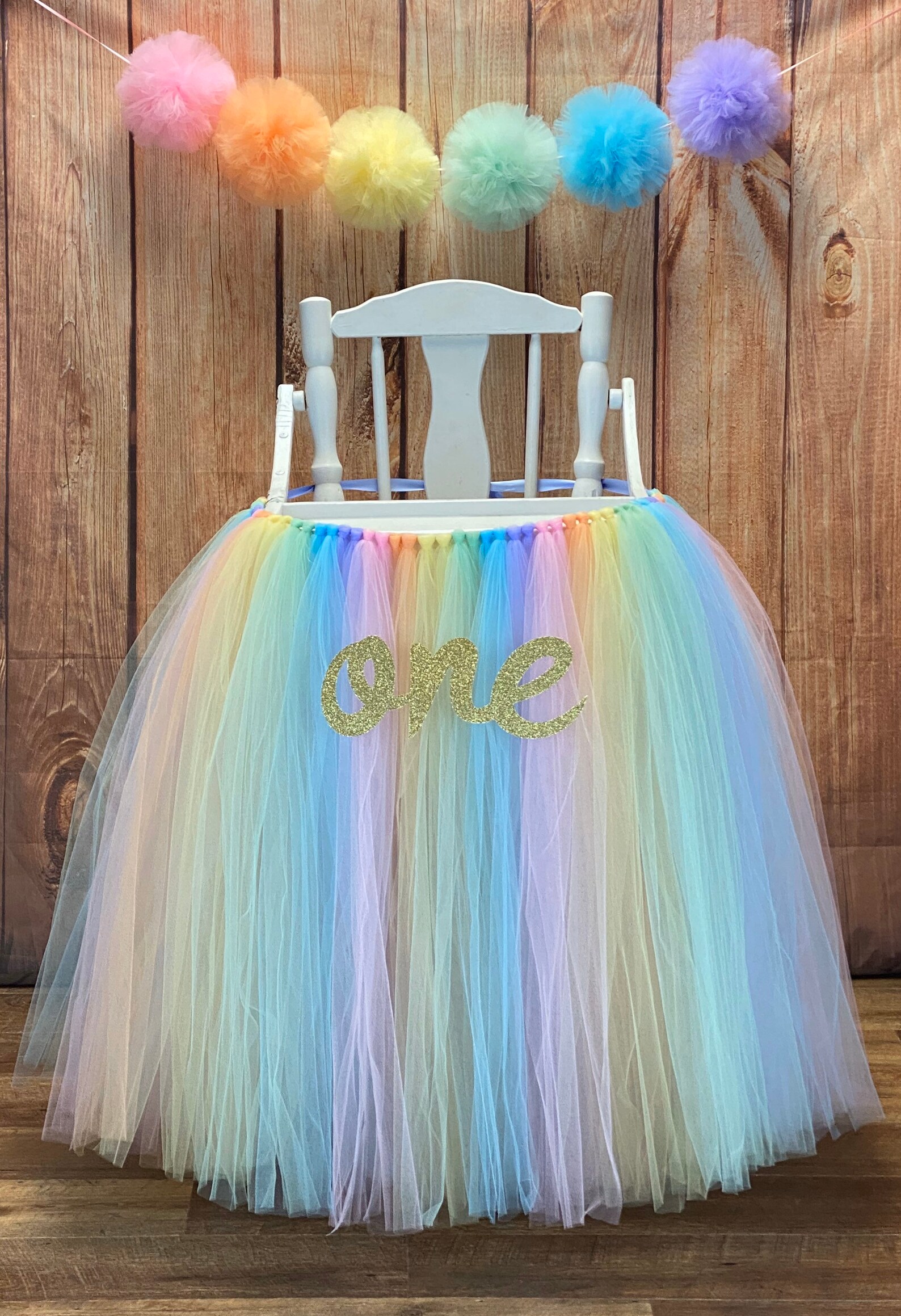 Pastel Rainbow High Chair Tutu Highchair Banner for Girls | Etsy