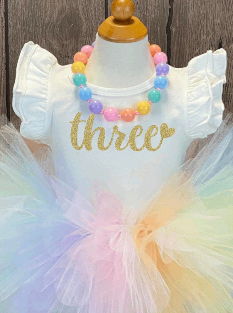 Girls 3rd Birthday Outfit, Turning Three Tutu Outfit, Pastel Rainbow ...