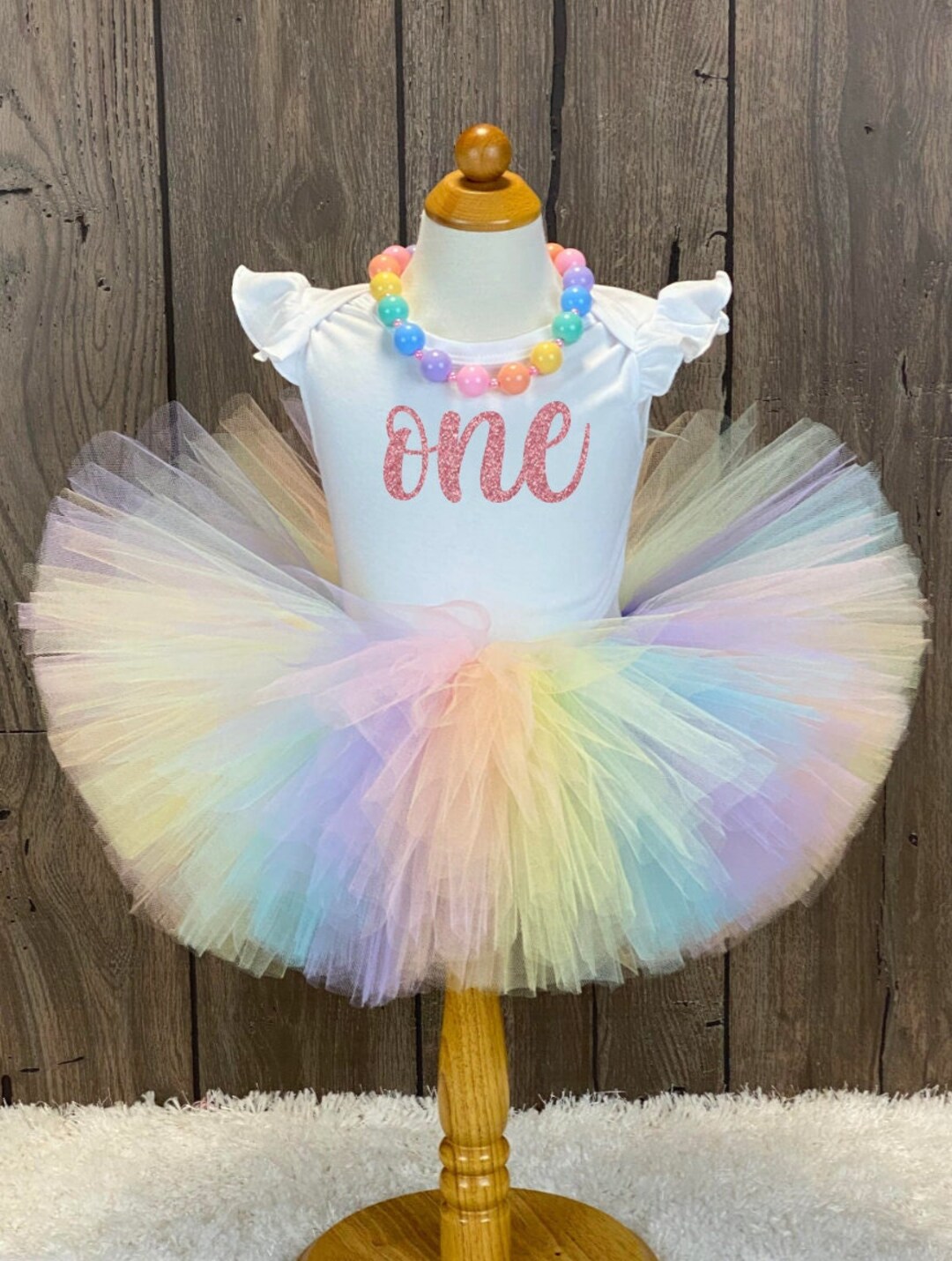 Pastel Rainbow First Birthday Flutter Sleeve Outfit, Unicorn Girls 1st ...