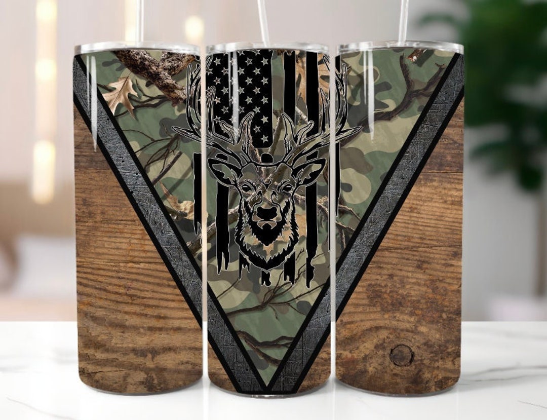 Deer Hunting Camo Buck American Flag 20oz Tumbler Hot or Cold With ...