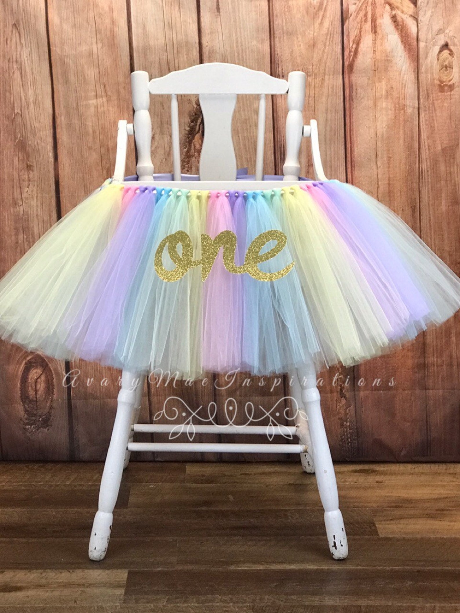 Pastel Rainbow High Chair Tutu, Girls First Birthday Highchair Banner ...