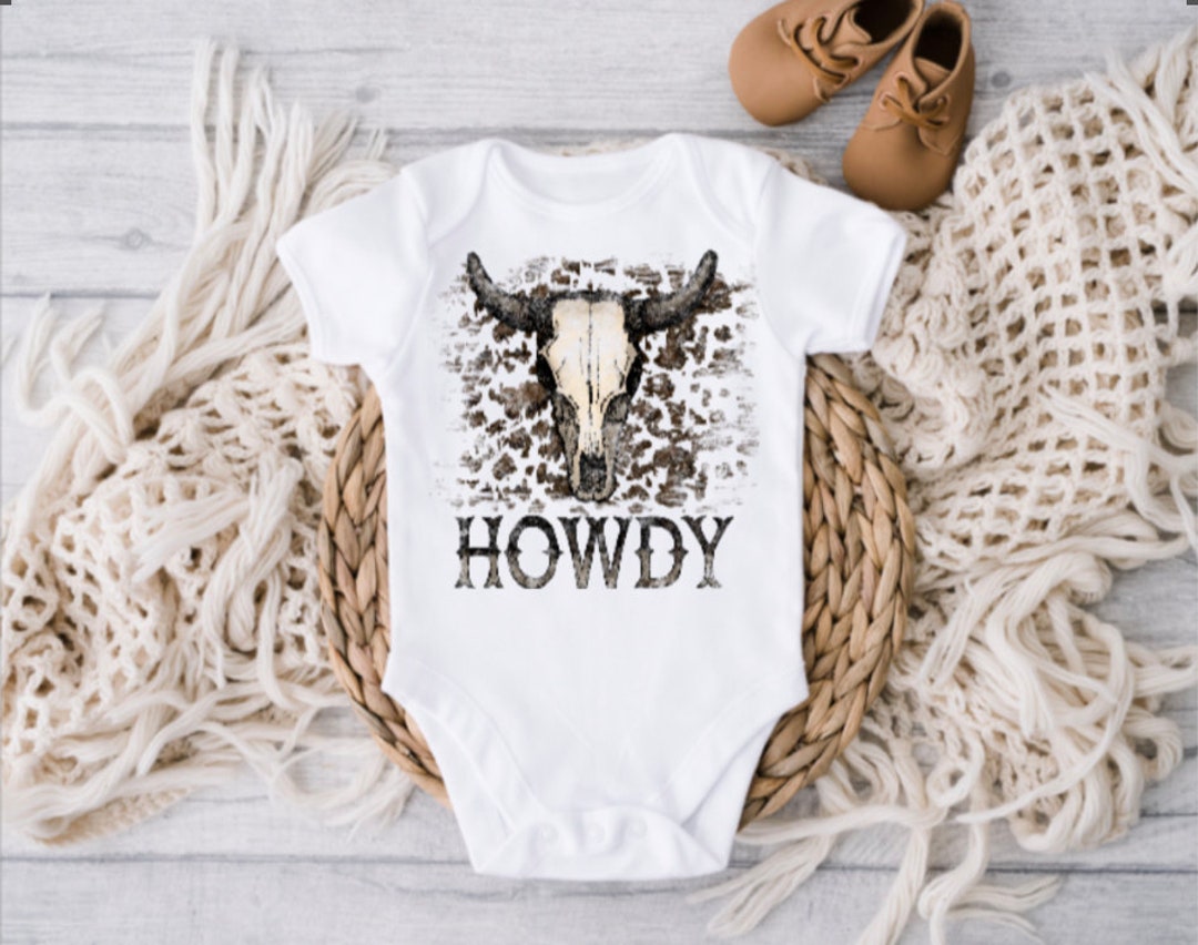 Howdy Western Baby Onesie, Funny Western Infant T Shirt, Boho Cow Skull Toddler Funny Shirt ...