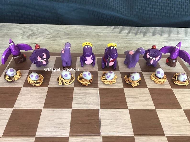 Dinosaur Chess - Custom Chess Set - Polymer Clay Chess- Jurassic Chess ...