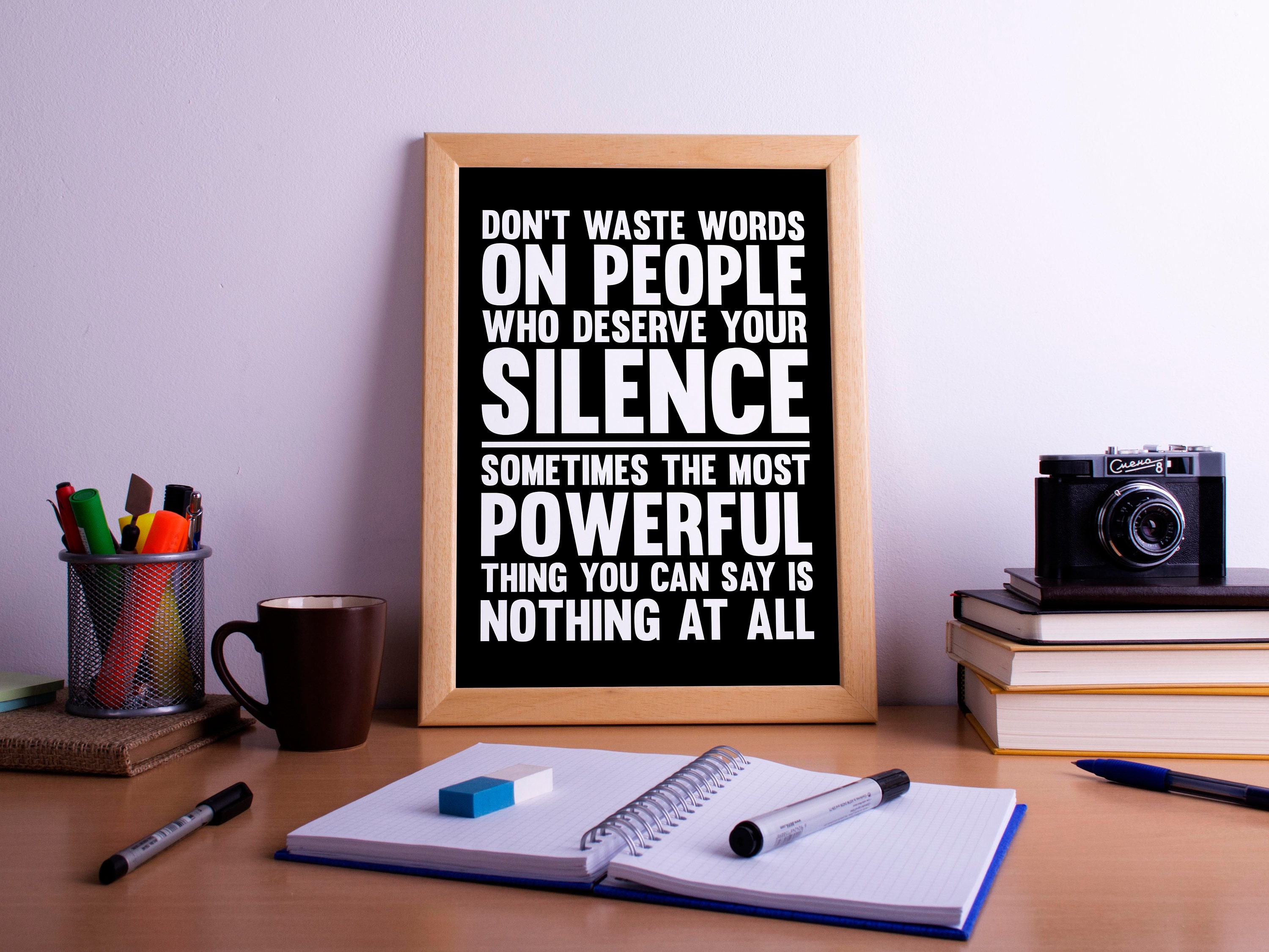 Don't Waste Words, Motivational Quote Poster Print, Minimalist ...