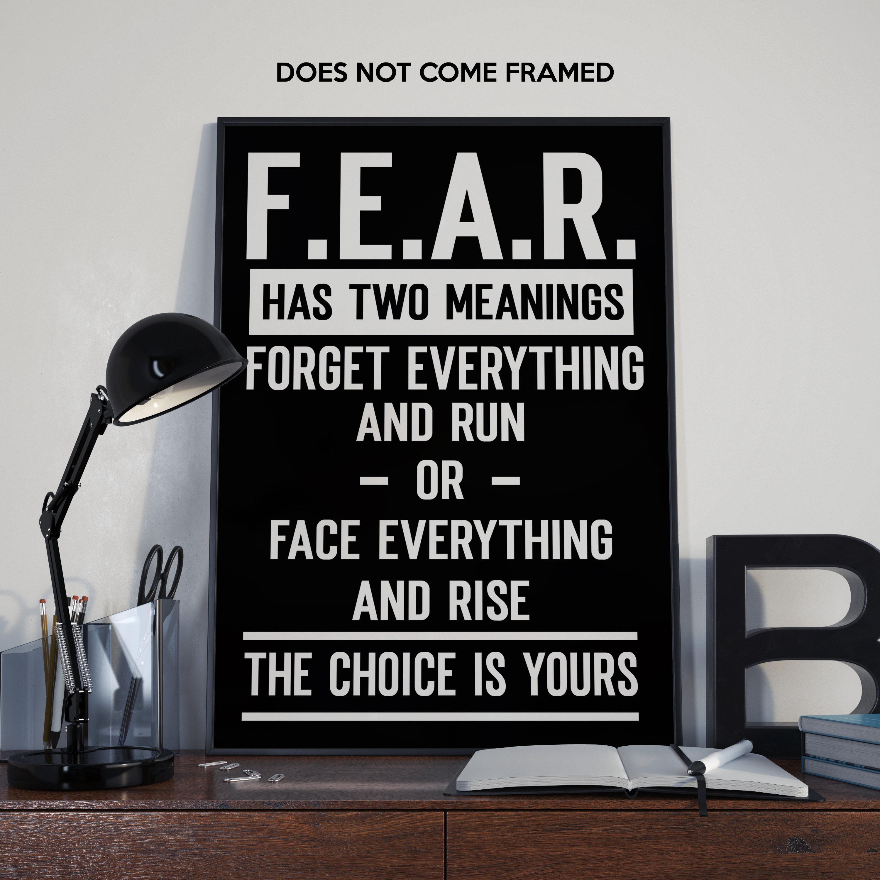 FEAR, Motivational Quote Poster Print, Minimalist Typography, Wall Art ...
