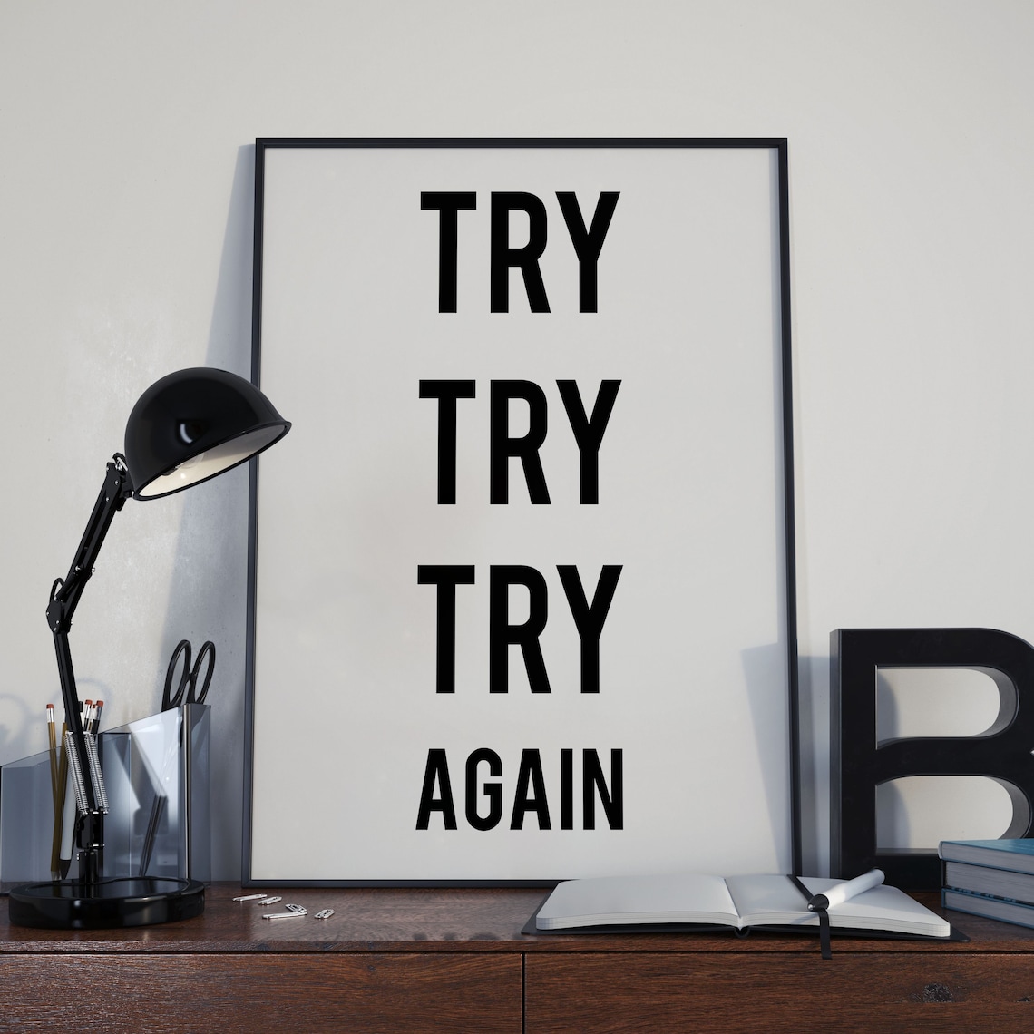 Try Try Try Again, Motivational Quote Poster Print, Office/classroom/home Wall Art Décor ...
