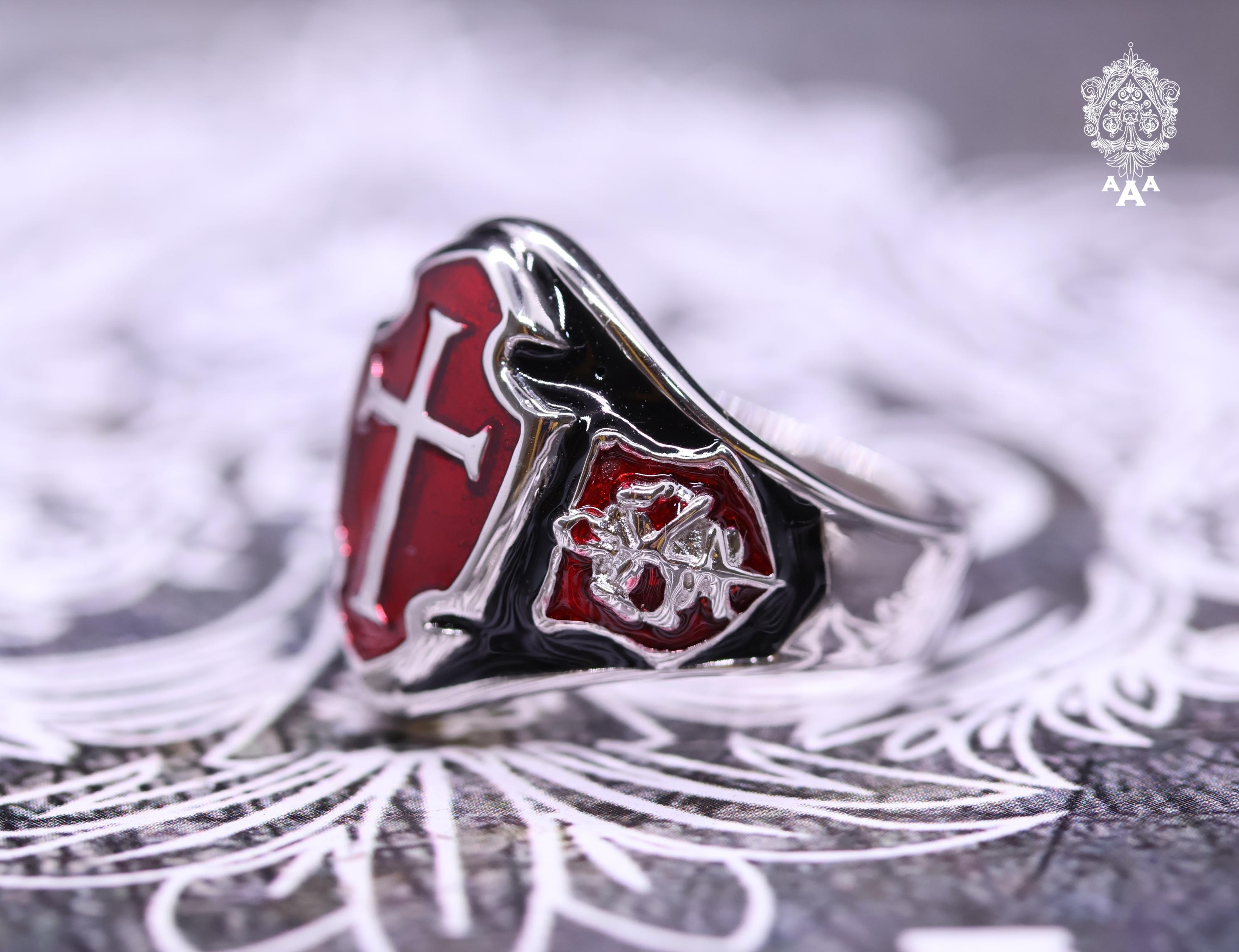 Red Black Templar Cross Ring Templar Accessory Silver 925 or Brass - Etsy