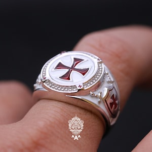 Knights Templar Cross Ring Cross Ring Silver Cross Ring Red Cross Ring ...